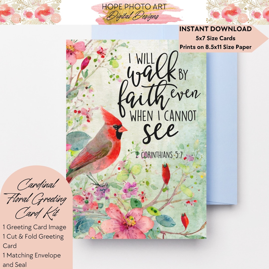 Cardinal Watercolor Floral Greeting Card, Bible Verse, Self Care Card ...