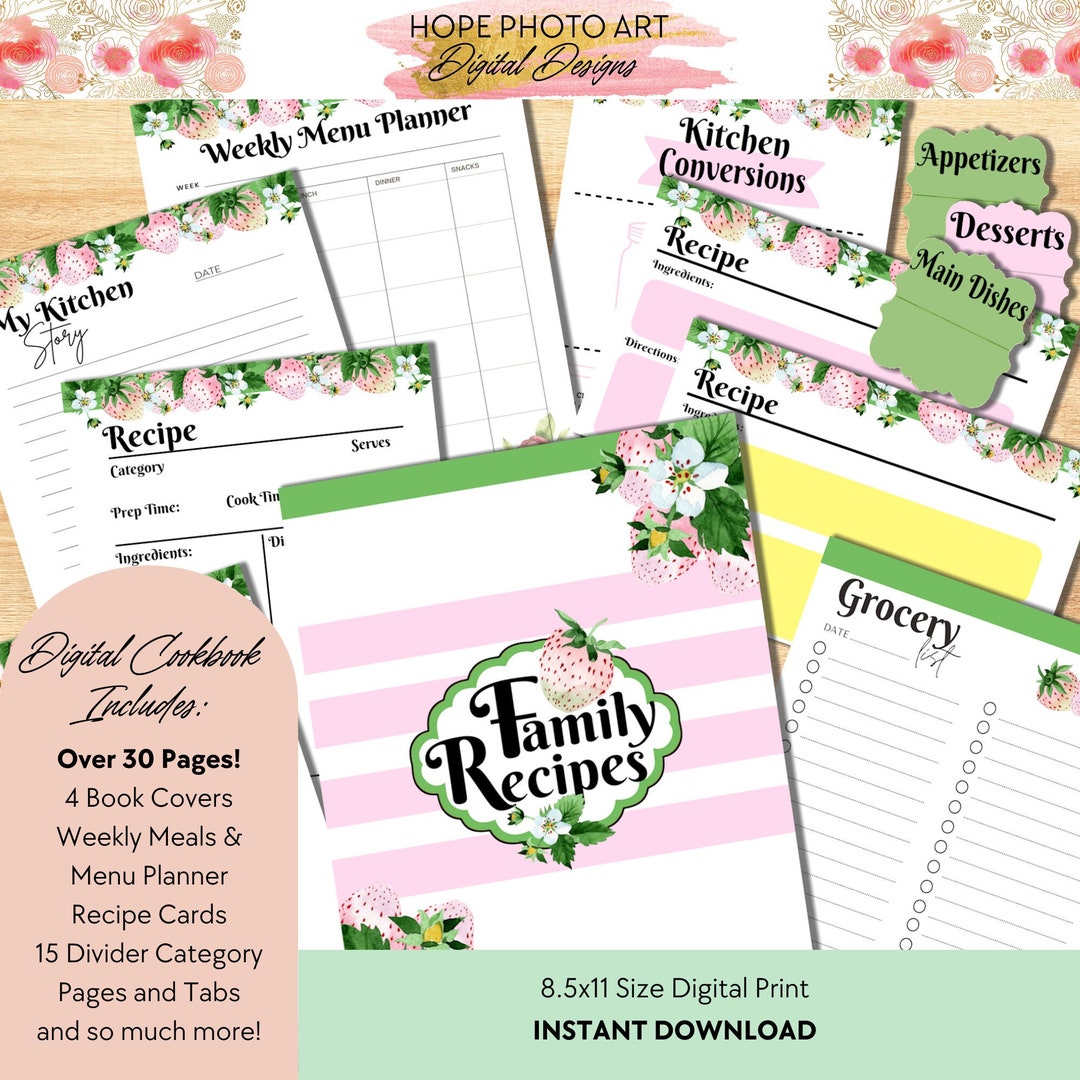 Strawberry Digital Cookbook, Custom Planner, Meal Planner, Pantry ...