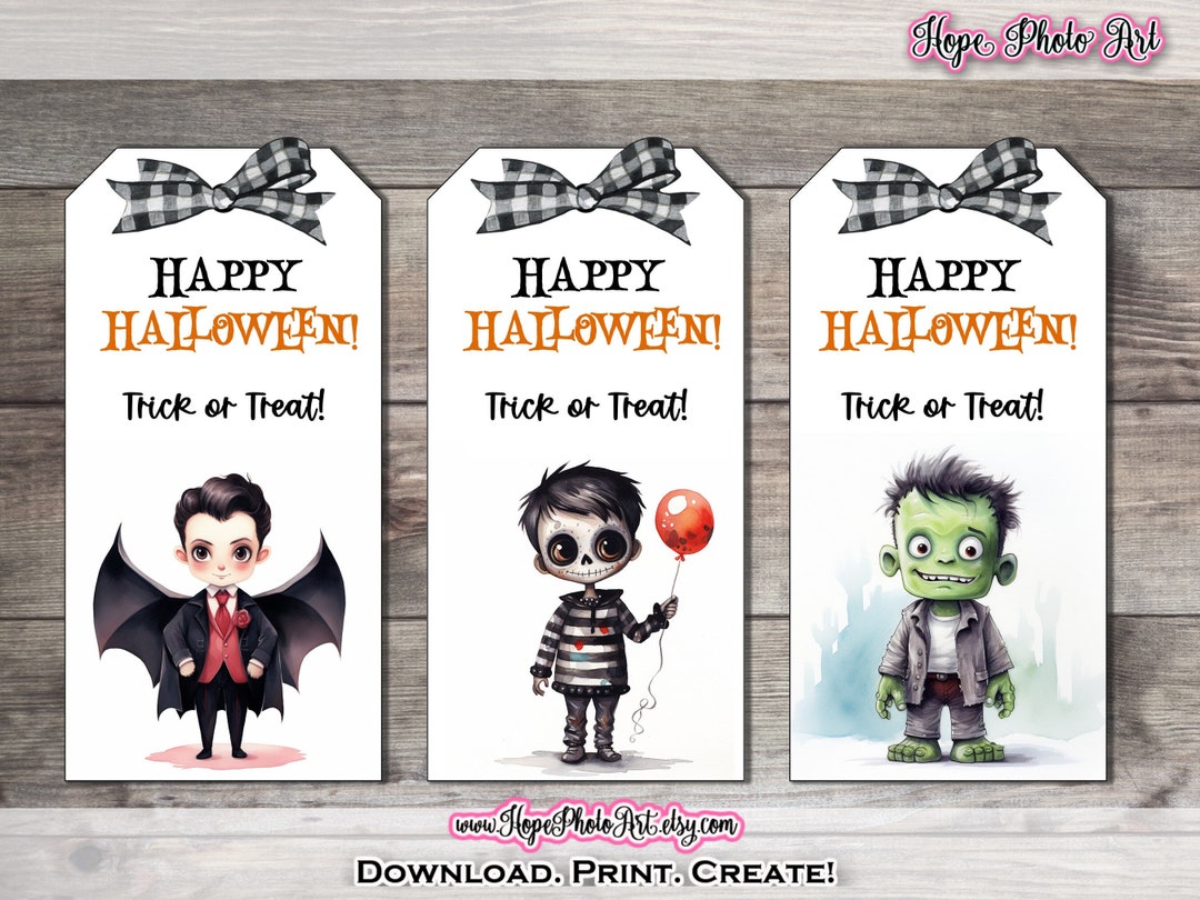 Halloween Monsters Treat Tags, Birthday, Party Favor, Trick or Treat ...