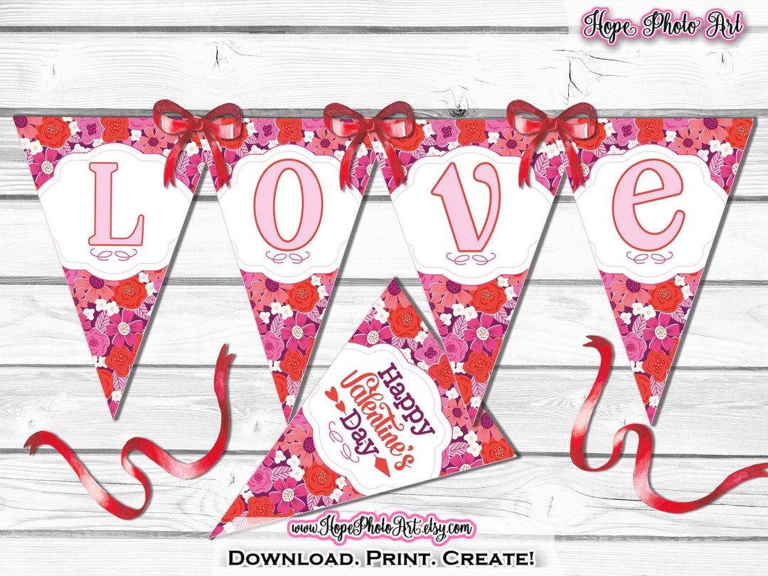 Printable Retro Valentine Love Banner, Garland, Party Decor, Vintage ...