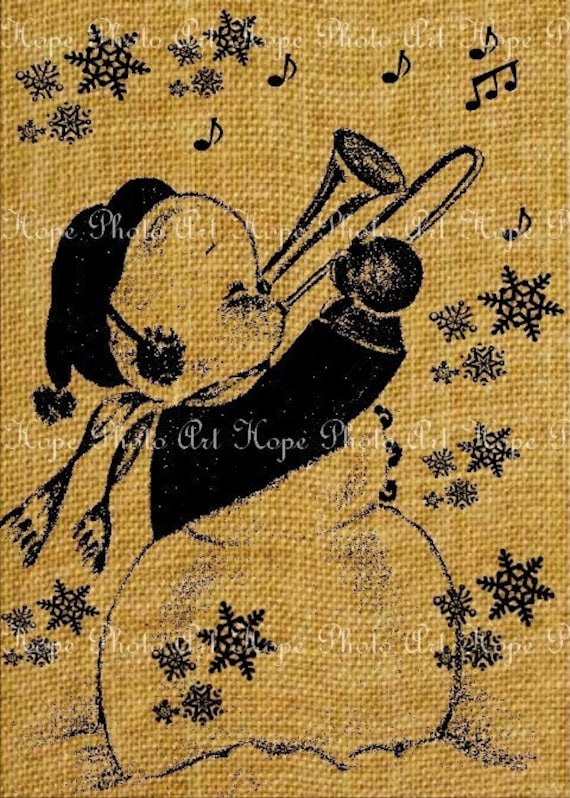 Printable Retro Christmas Bugle Snowman 5x7 Digital Collage | Etsy