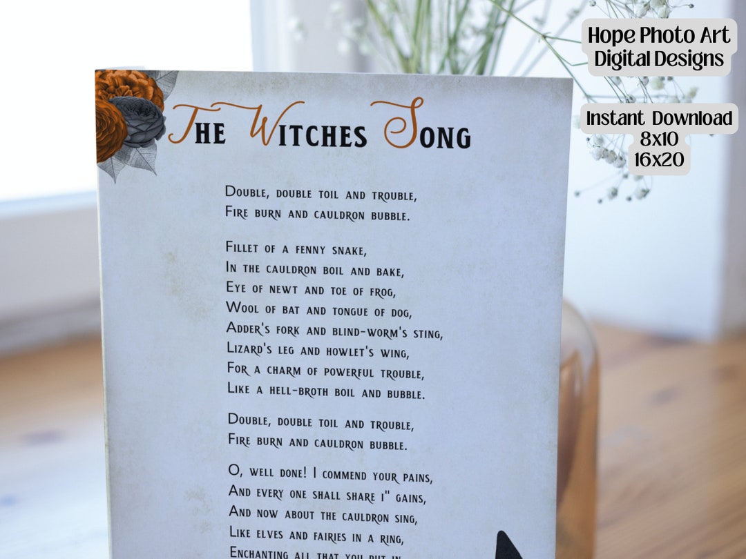 The Witches Song Macbeth, William Shakespeare, Halloween Sign, Autumn ...