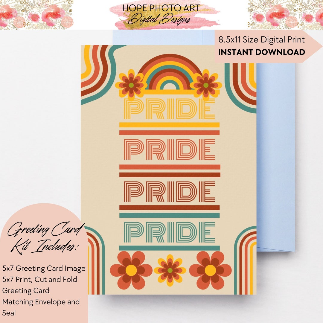 LGBTQ Card, Retro Rainbow Daisy Encouragement Card, Greeting Card ...