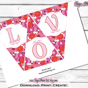 Printable Retro Valentine Love Banner, Garland, Party Decor, Vintage ...