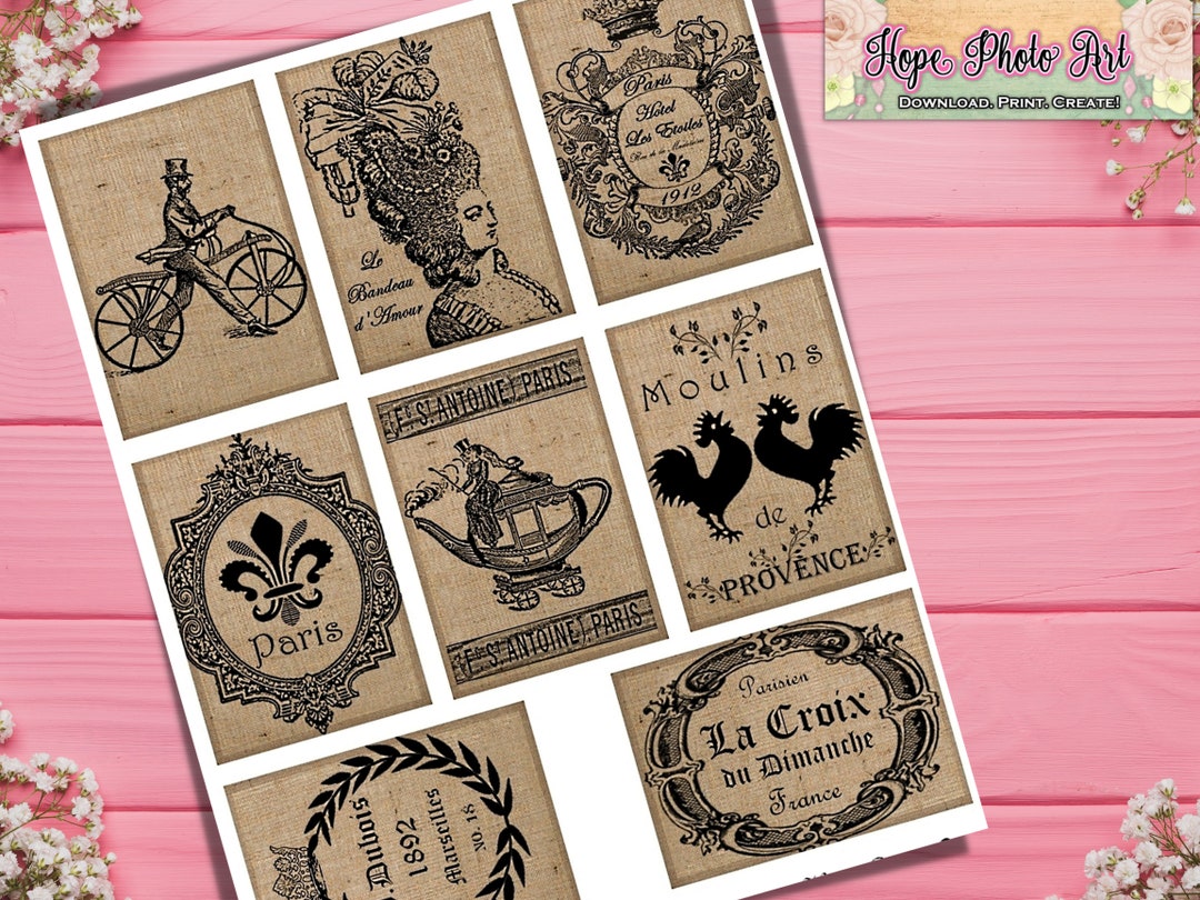 Printable French Burlap Journal Tags, Paris Ephemera (digital Download ...