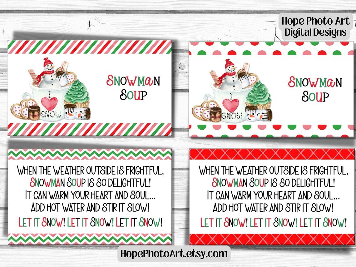 Printable Christmas Snowman Soup Bag Toppers Labels Tags - Etsy