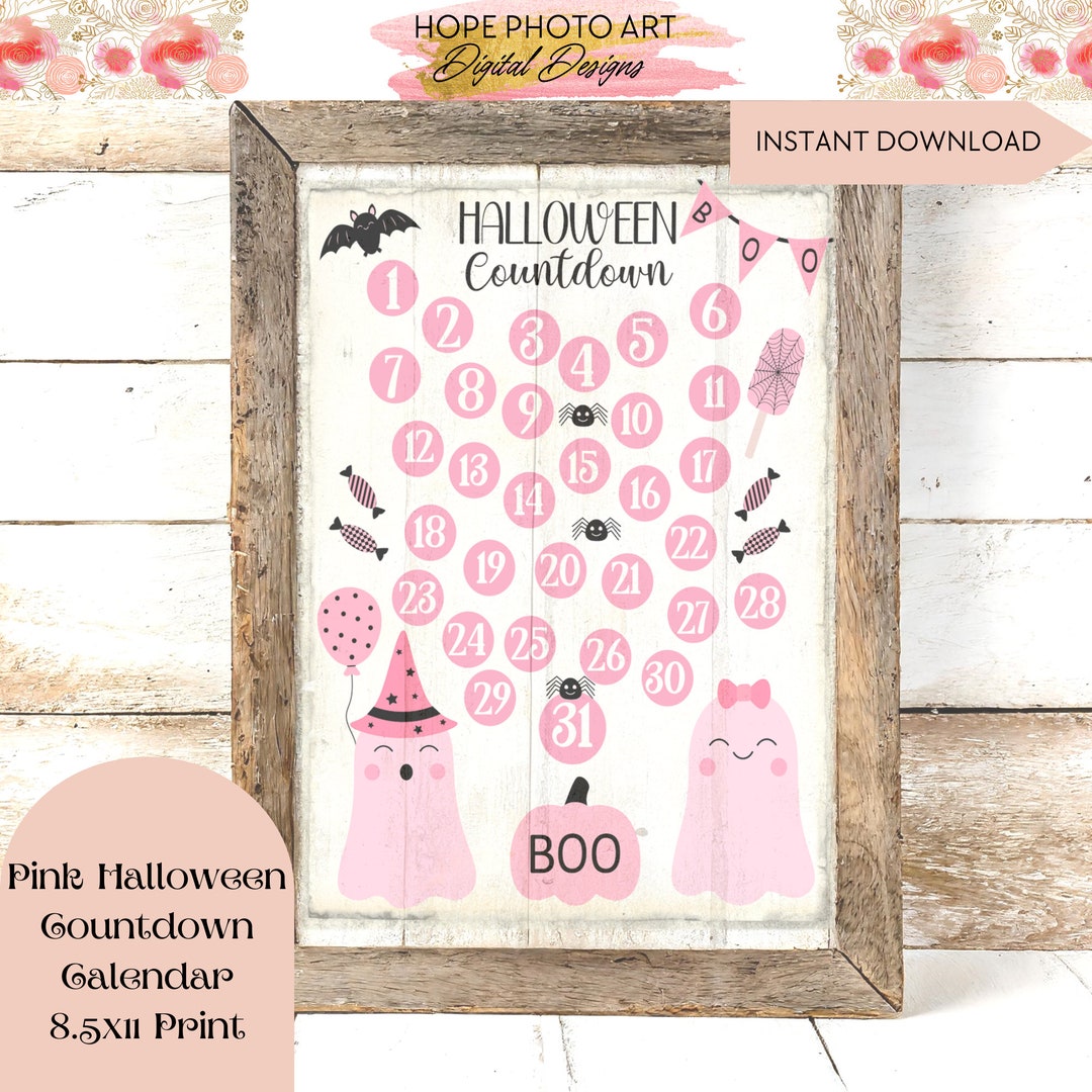 Pink Halloween Advent Calendar, Countdown, Cute Ghost, Pastel Pumpkins ...