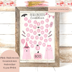 Pink Halloween Advent Calendar, Countdown, Cute Ghost, Pastel Pumpkins ...