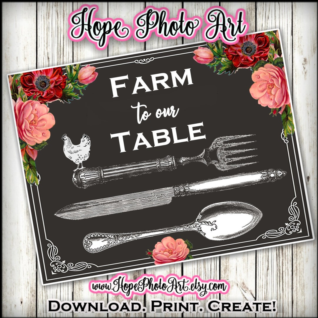 Printable Farmhouse Sign, Farm to Table, Rooster, Iron on Transfer ...