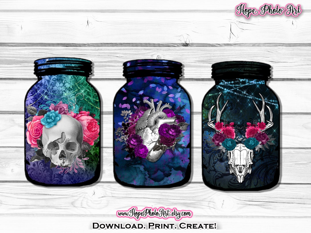 Gothic Halloween Mason Jar Tags, Skulls, Spells (jpeg Files) - Etsy