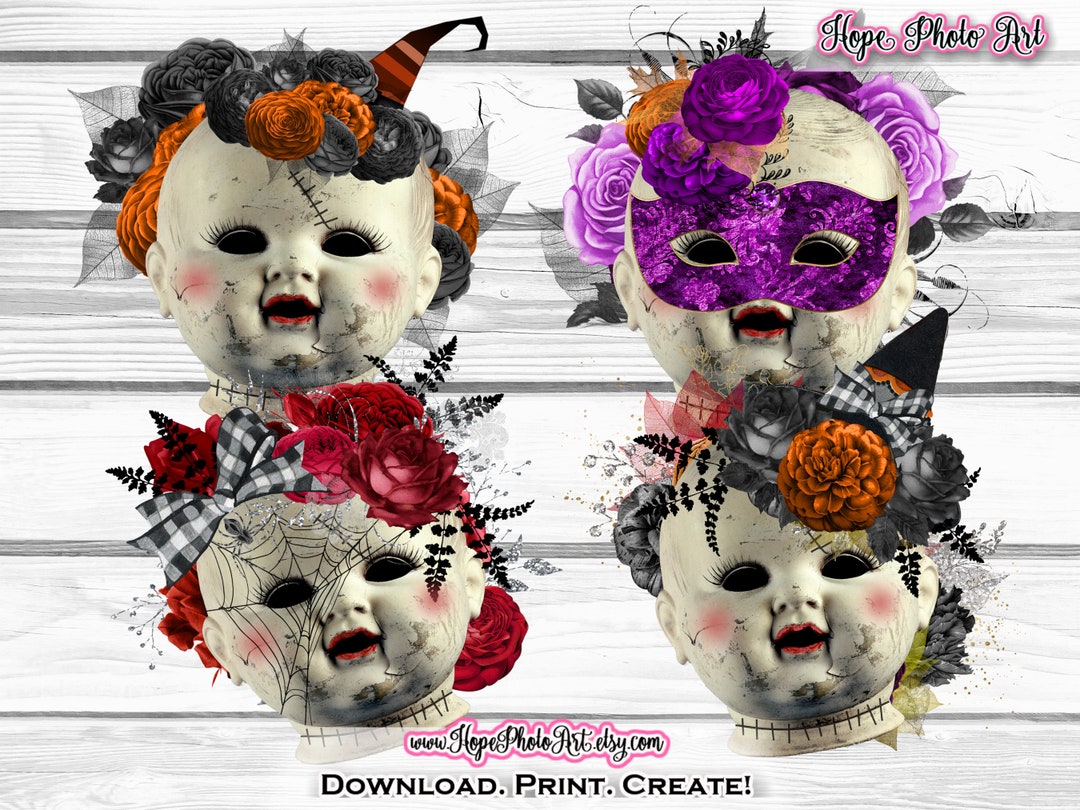 Haunted Doll Faces, Sublimation, PNG, Gothic Halloween, Creepy Doll ...