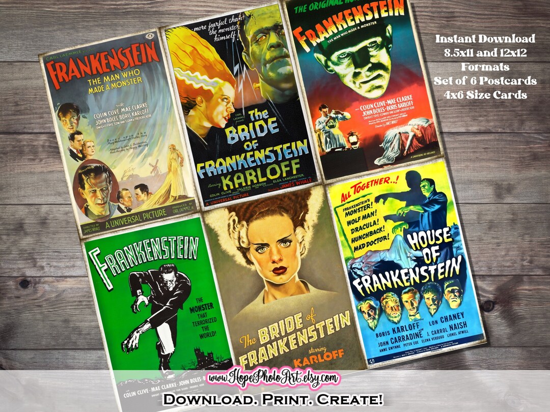 Frankenstein Halloween Cards, Retro Classic Horror Movie, Frankenstein ...