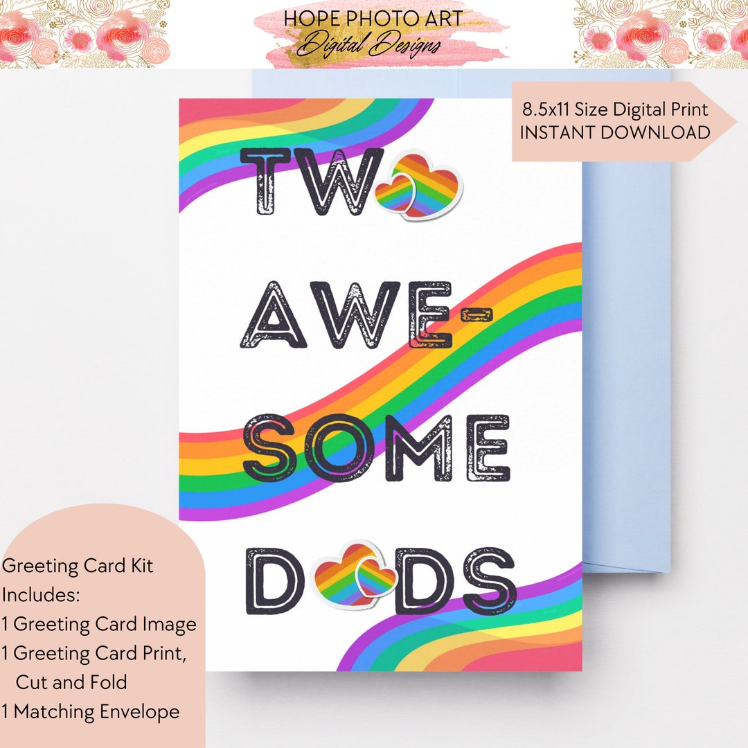 Father's Day Card, Two Dads, Greeting Card, Pride Card, Rainbow ...