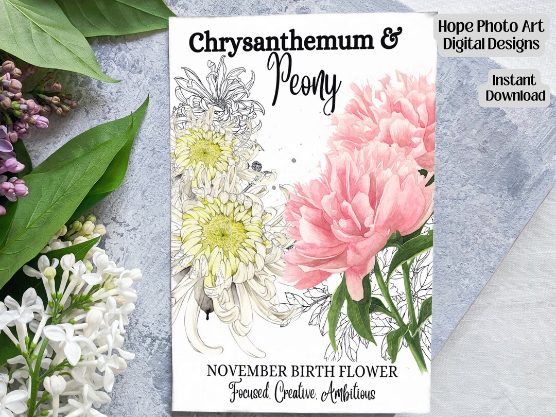 November Birth Flower, 5x7 Card Kit, Birthday Flower Card, Junk Journal ...