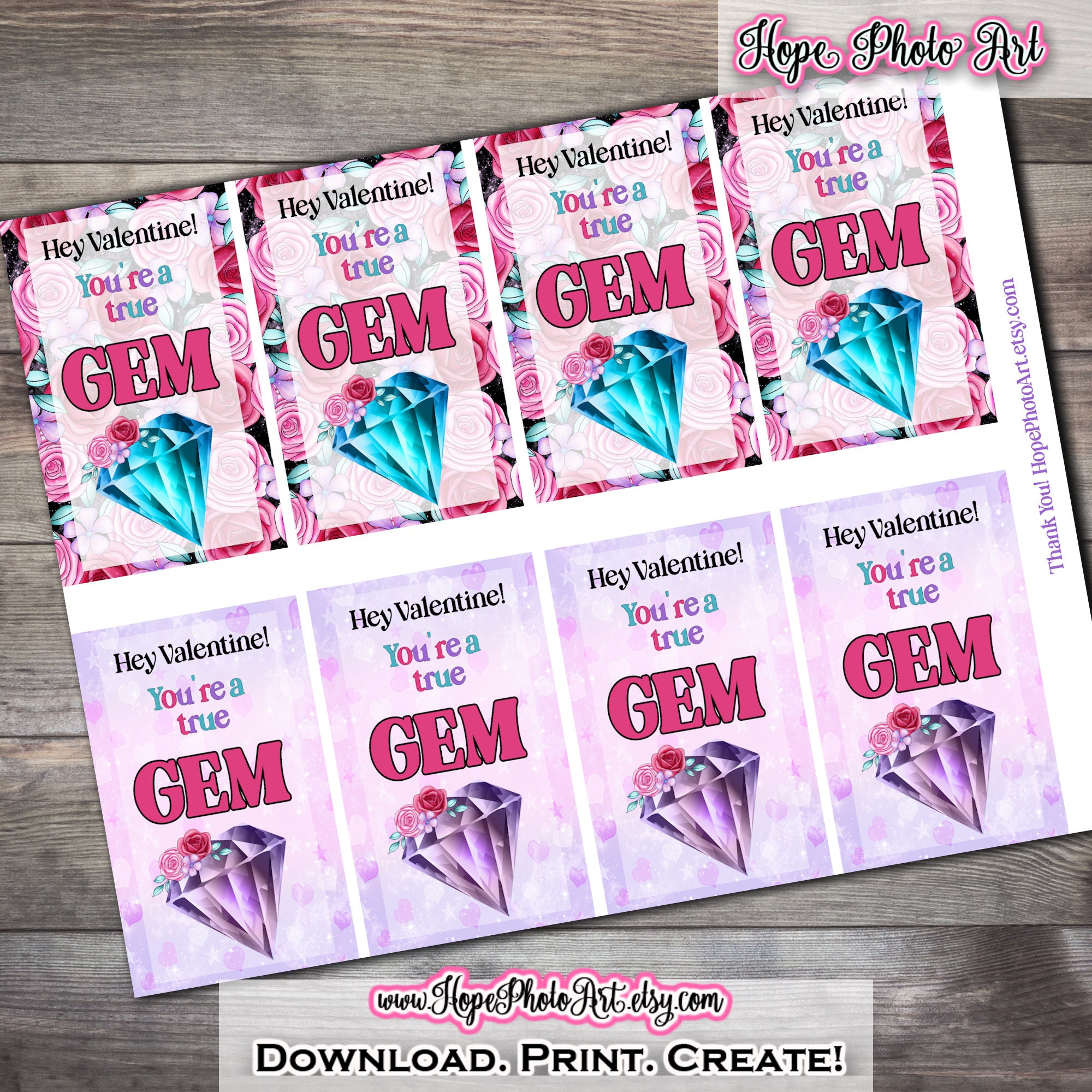 Valentine Cards for Kids, Ring Pop Gem Valentine Tags, Classroom ...
