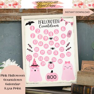 Pink Halloween Advent Calendar, Countdown, Cute Ghost, Pastel Pumpkins ...