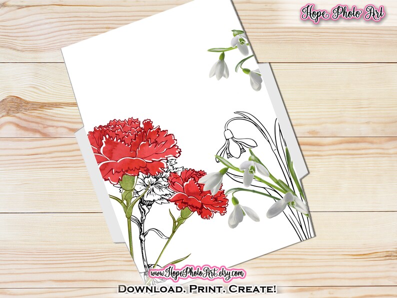 January Birth Flower, 5x7 Card Kit, Birthday Flower Card, Wildflowers ...