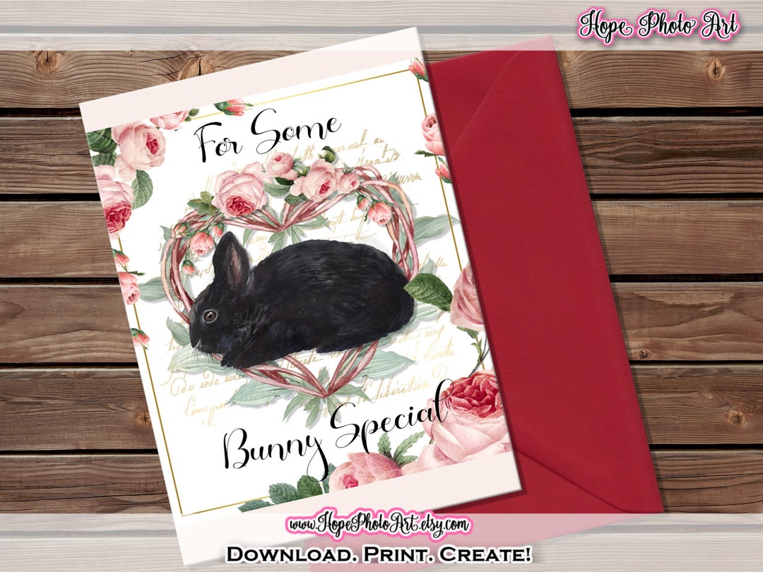 Printable Valentines Card, French Bunny, Rabbit, Shabby, Galentines ...