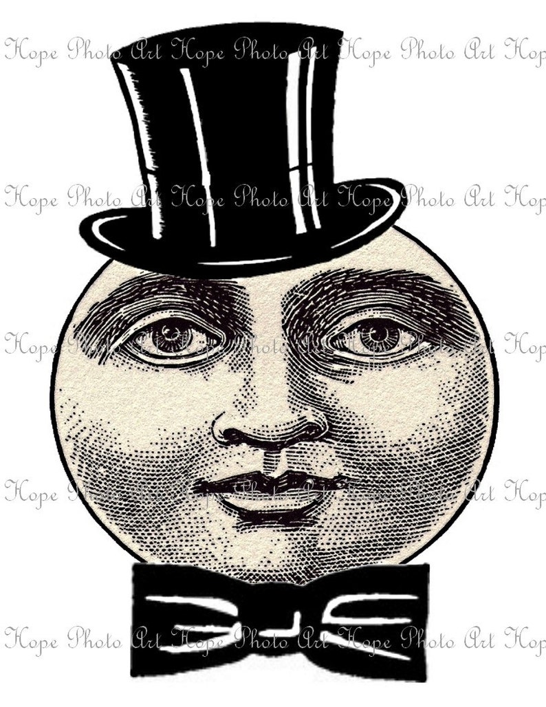 Steampunk Moon Face Image, Man in the Moon, DIY Transfer (PNG JPG) - Etsy