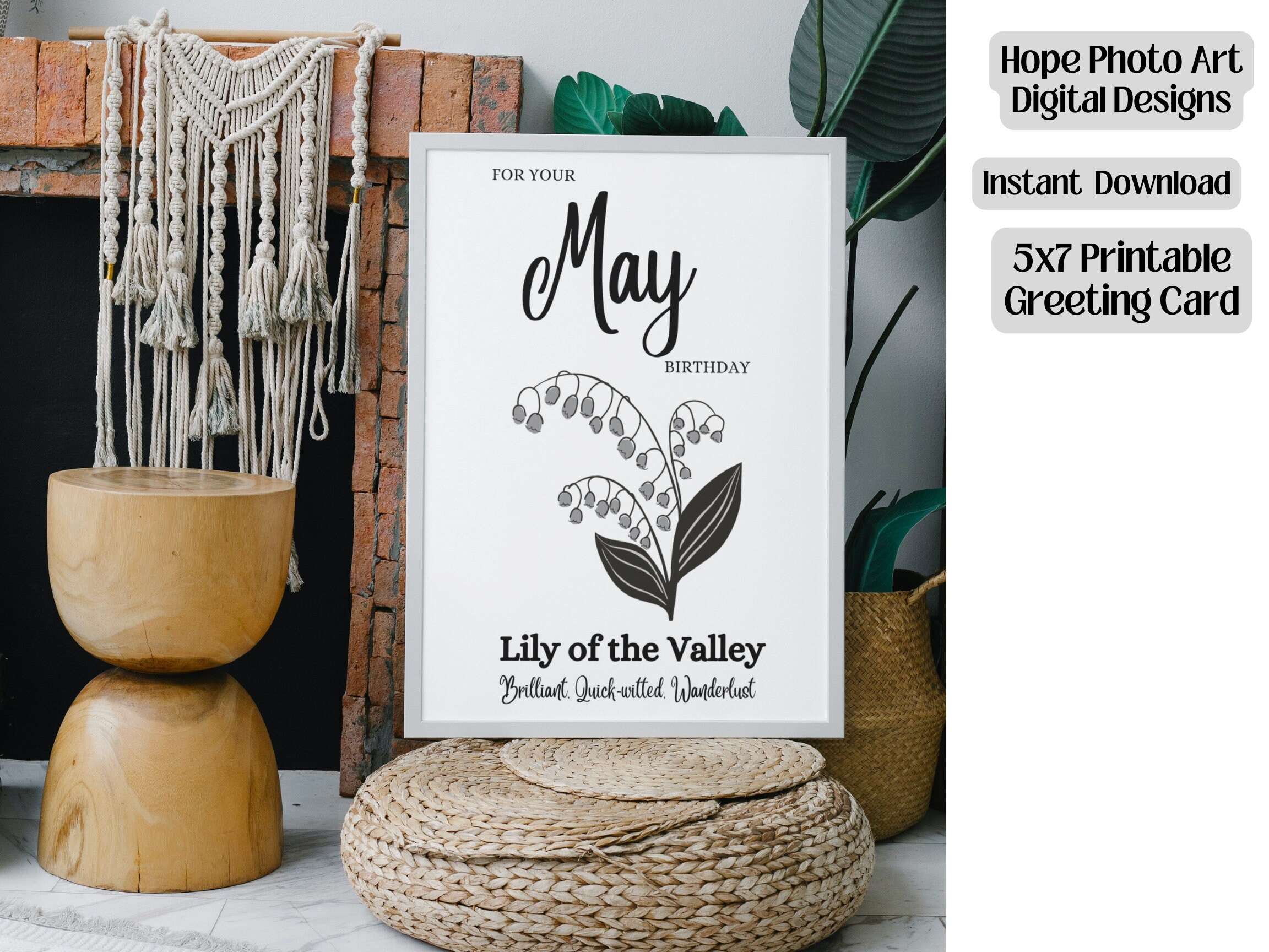 Printable May Birth Flower 5x7 Card Birthday Flower Card - Etsy