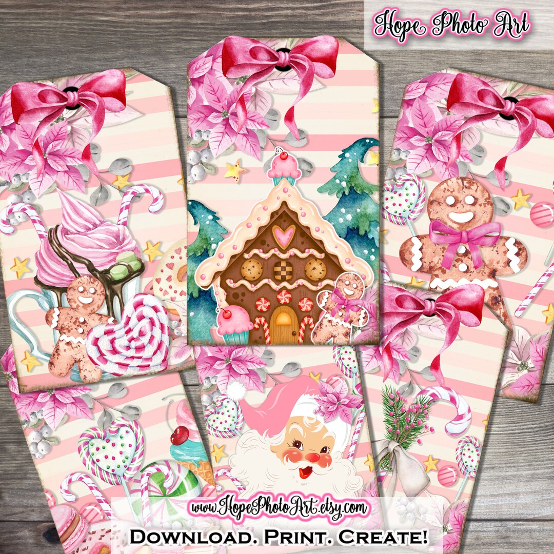 Pink Christmas Tags, Santa's Candy Shop, Junk Journal (digital File) - Etsy