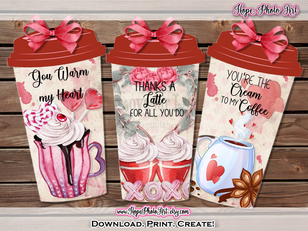 Printable Valentine Tags, Latte, Coffee Shop, Gift Tags, Junk Journal ...
