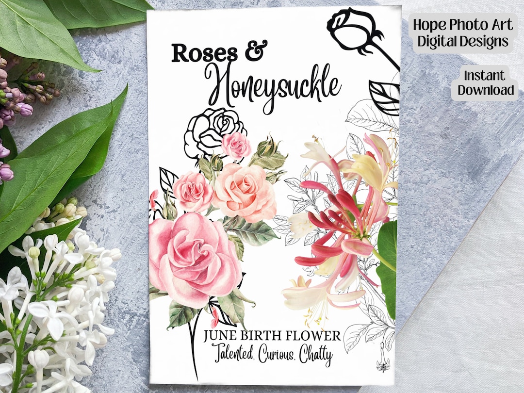 Printable June Birth Flower 5x7 Card Birthday Flower Card - Etsy