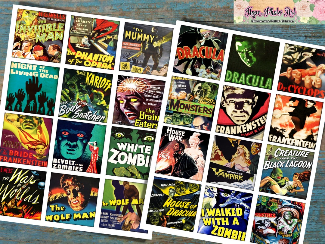 Halloween Tags, 2 Inch, Movie Monsters, Frankenstein, Dracula, Zombie ...