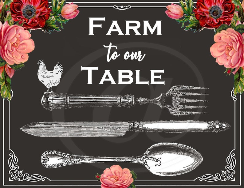 Printable Farmhouse Sign, Farm to Table, Rooster, Iron on Transfer ...