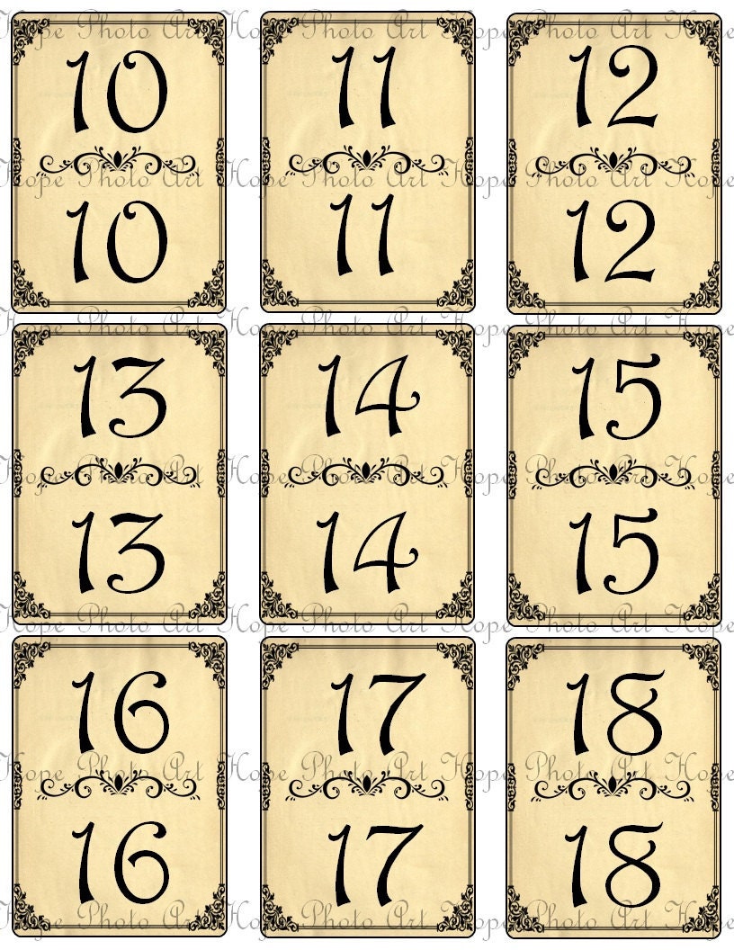 Printable Table Numbers Vintage Cards Set of 18 Table - Etsy