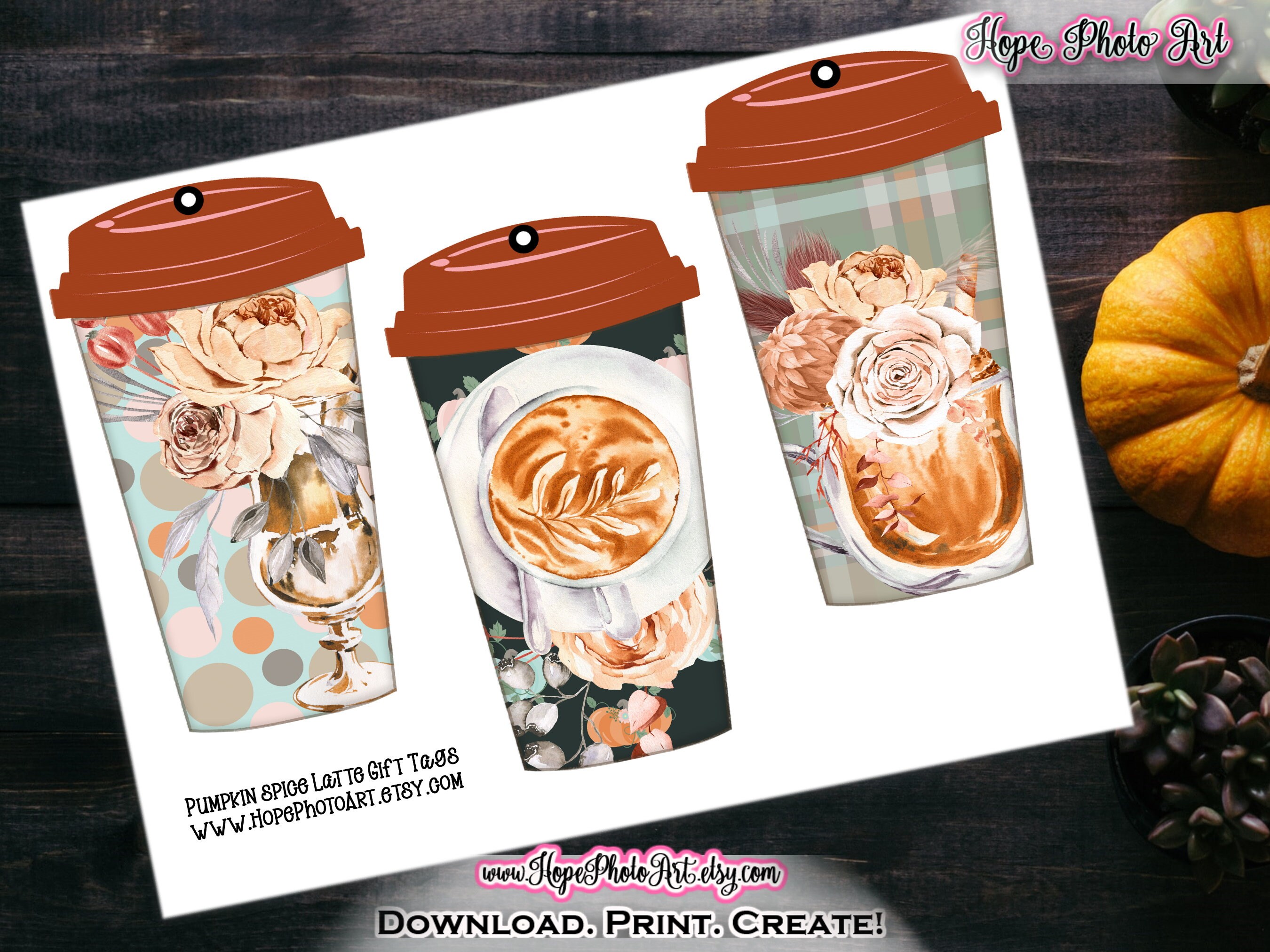 Pastel Autumn Tags, Pumpkin Spice Latte, Coffee Shop, Gift Tags, Junk ...