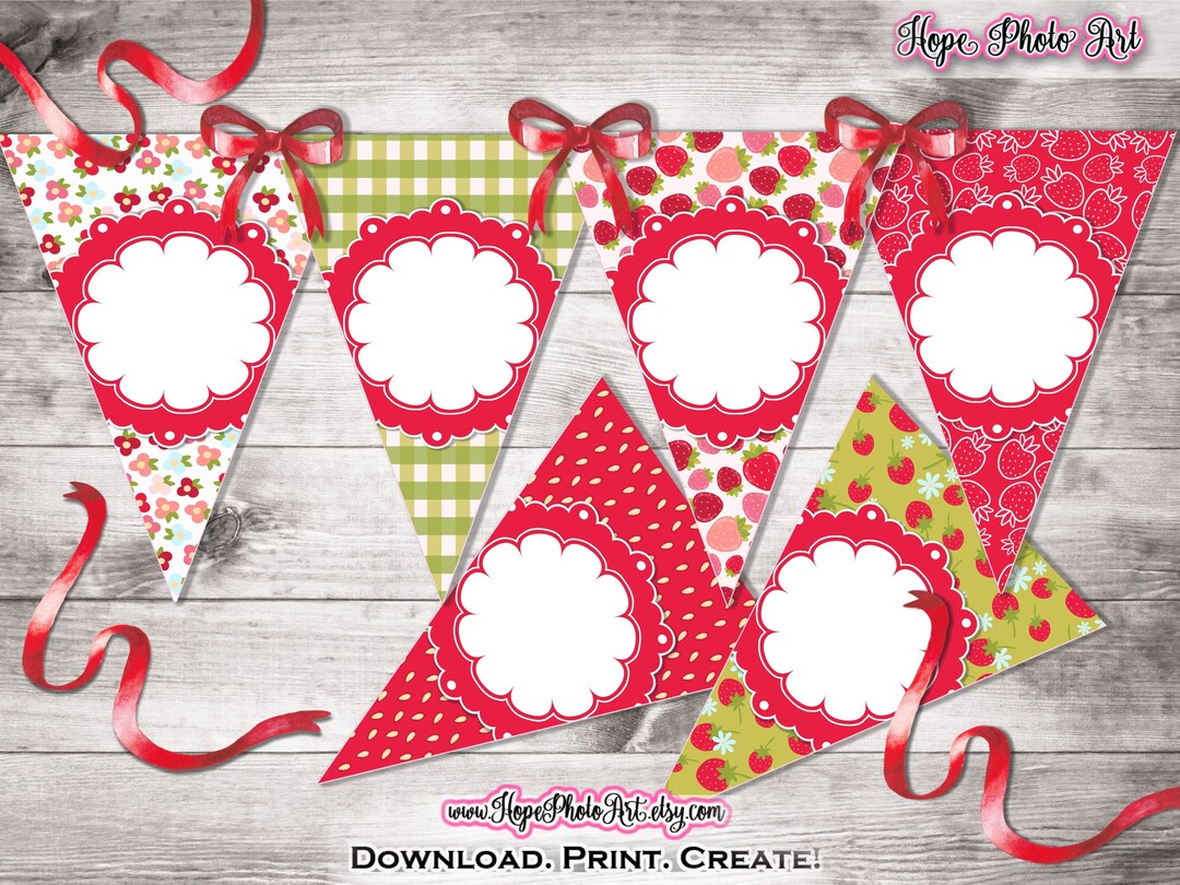 Printable Strawberries and Cream Banner, Farmhouse, Garland, Party ...