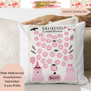 Pink Halloween Advent Calendar, Countdown, Cute Ghost, Pastel Pumpkins ...