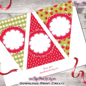 Printable Strawberries and Cream Banner, Farmhouse, Garland, Party ...