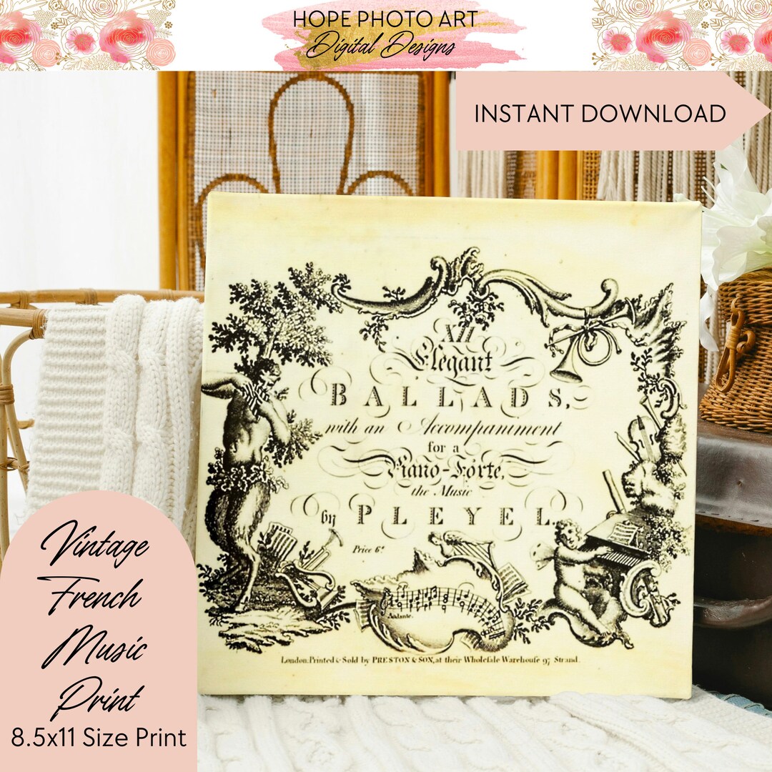 French Vintage Sheet Music Printable, Shabby Chic Ephemera (digital ...