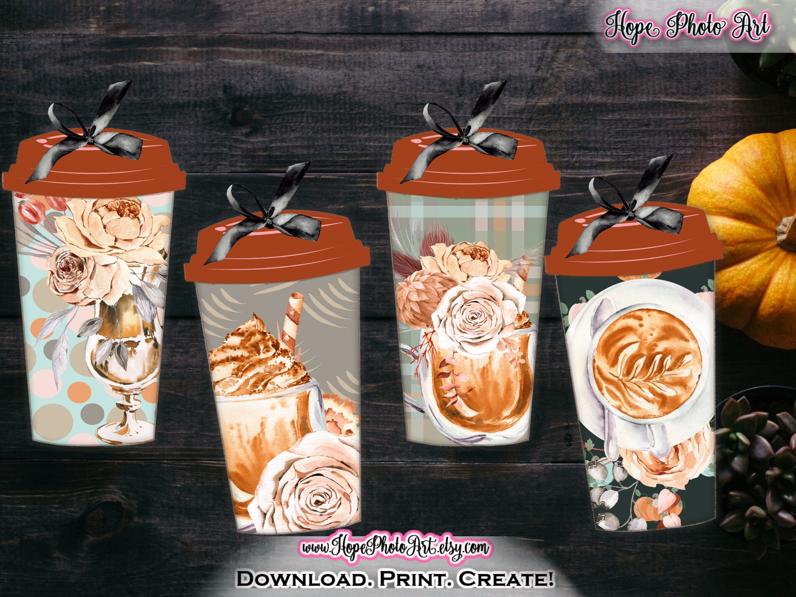 Pastel Autumn Tags, Pumpkin Spice Latte, Coffee Shop, Gift Tags, Junk ...