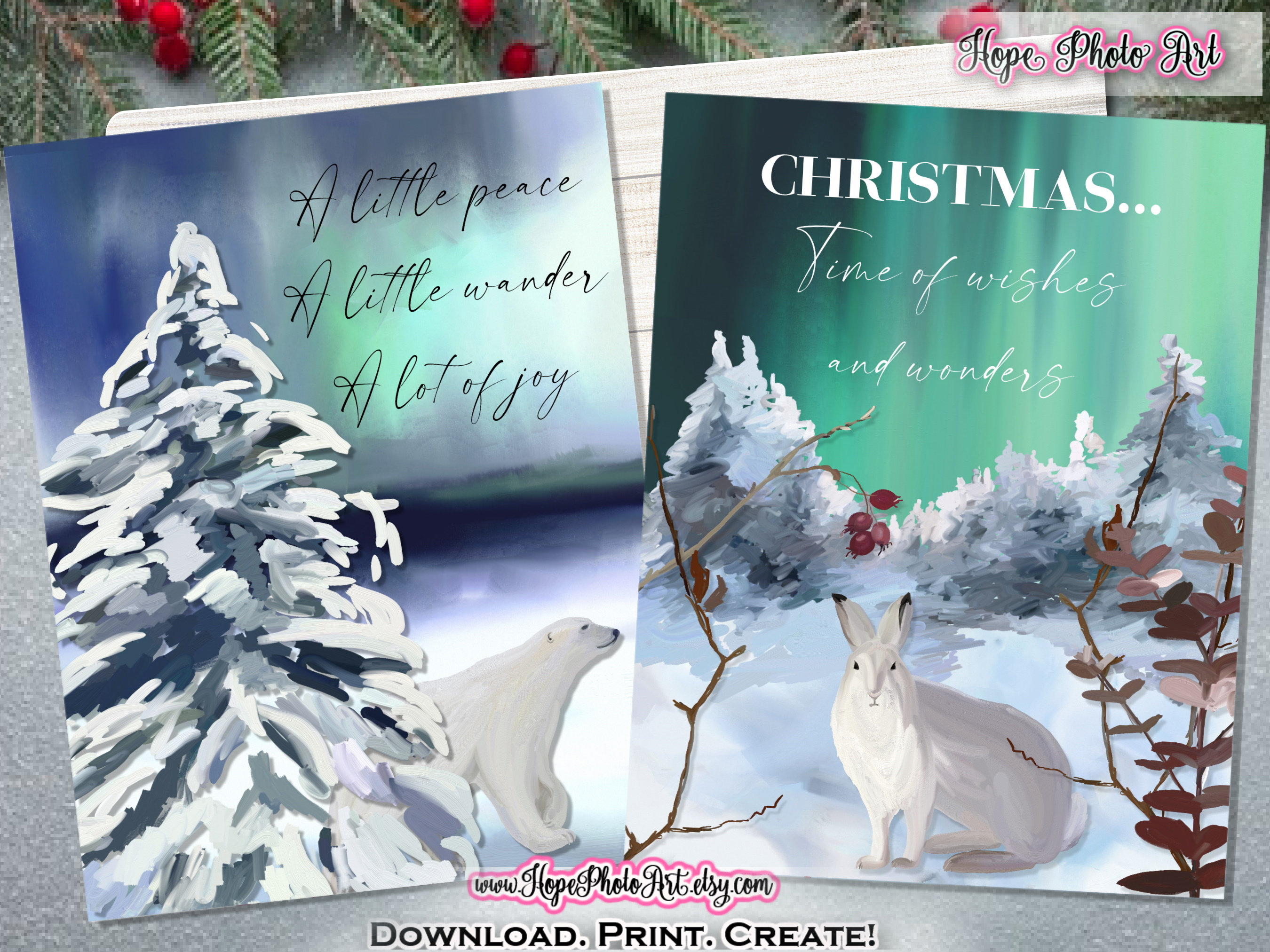 Printable Christmas Cards Polar Bear Woodland Winter - Etsy