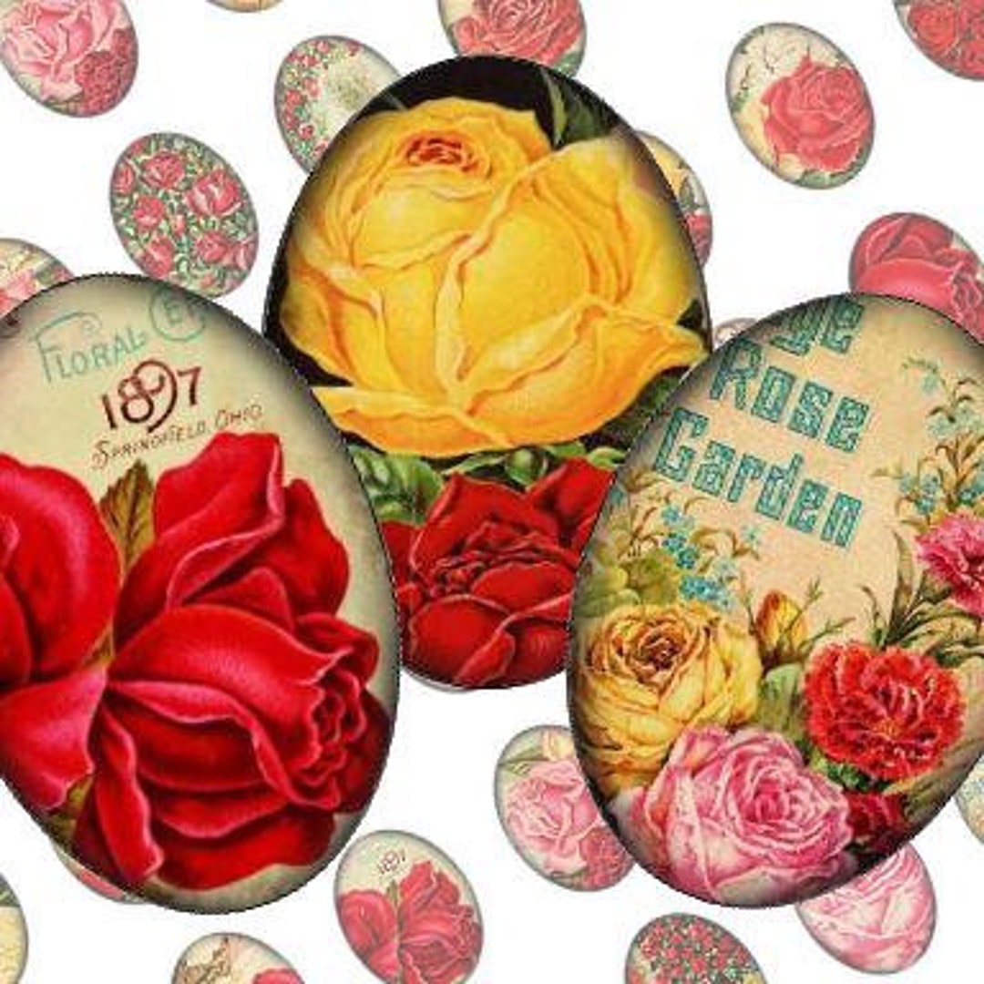Victorian Cottage Rose Garden, 18x25mm Ovals, Digital Collage, Jewelry ...