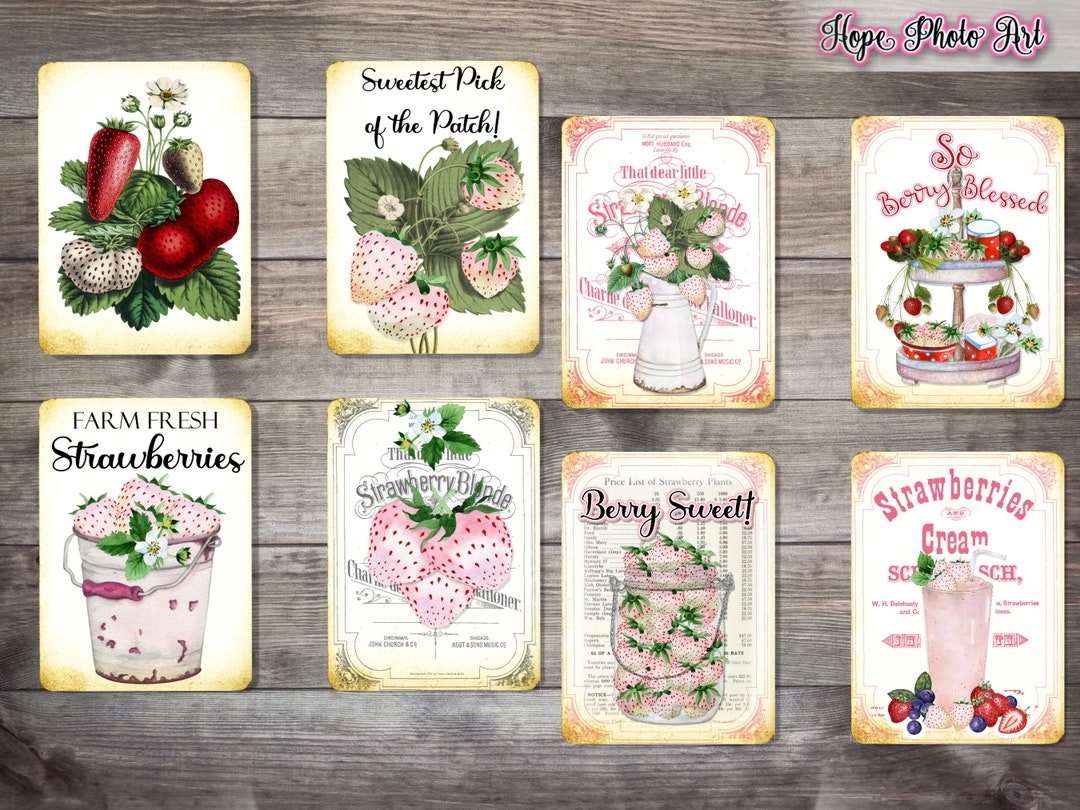 Pink Strawberry Cards, Junk Journal, Ephemera, Farmhouse, Tiered Tray ...