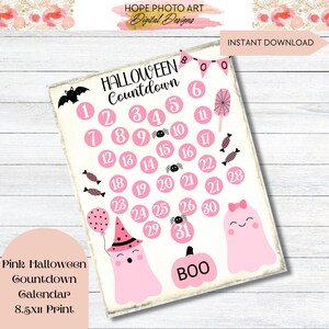 Pink Halloween Advent Calendar, Countdown, Cute Ghost, Pastel Pumpkins ...