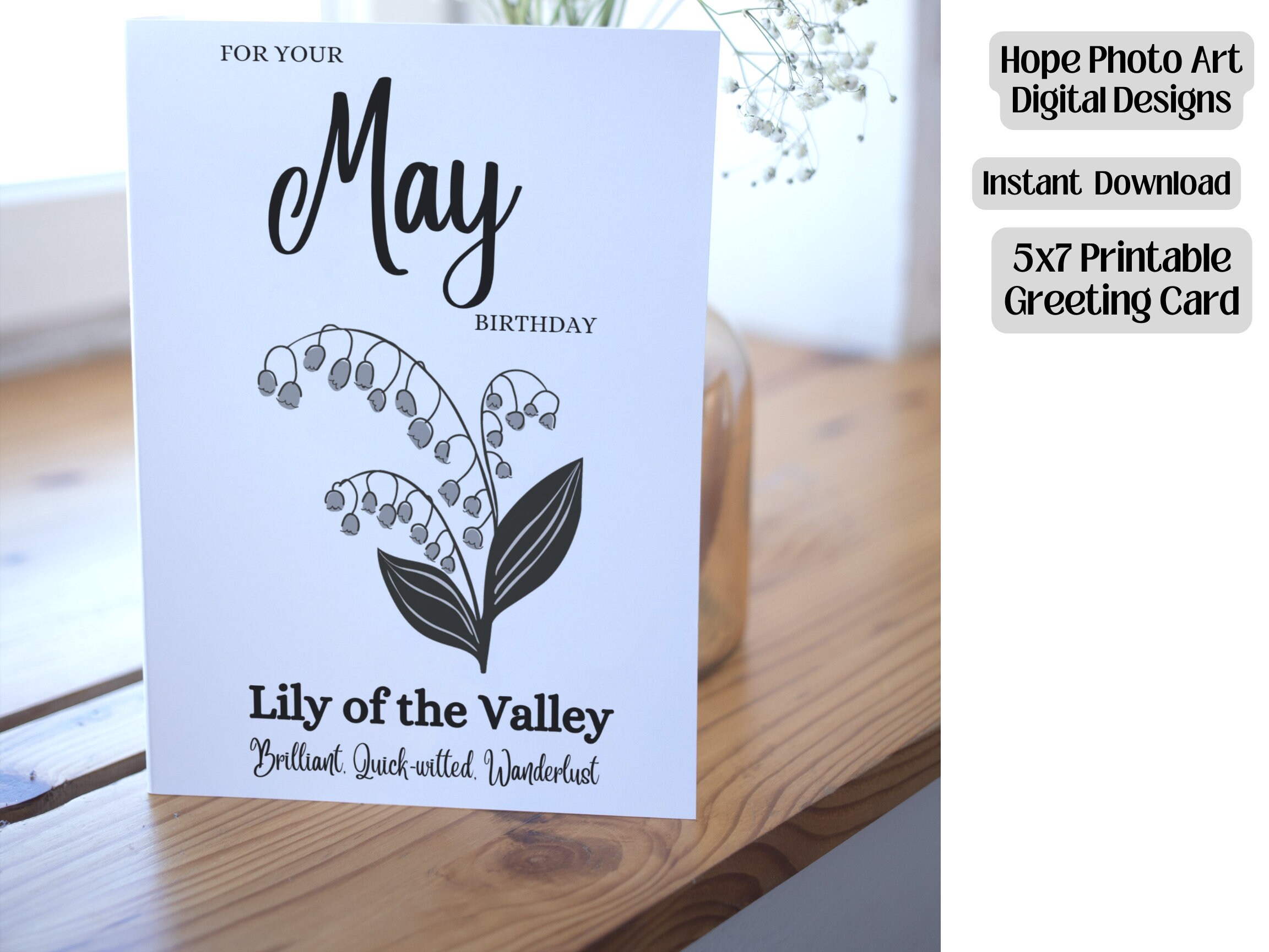 Printable May Birth Flower 5x7 Card Birthday Flower Card - Etsy