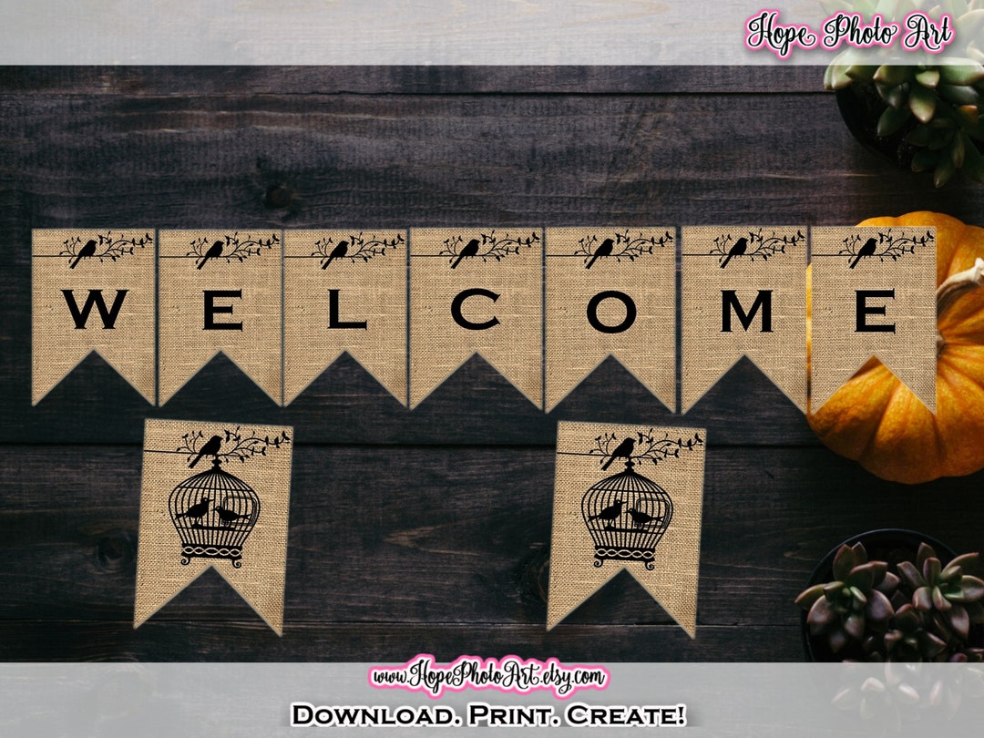 Printable Farmhouse Welcome Burlap Banner, 3x4.5 Pennant Flag, Home ...