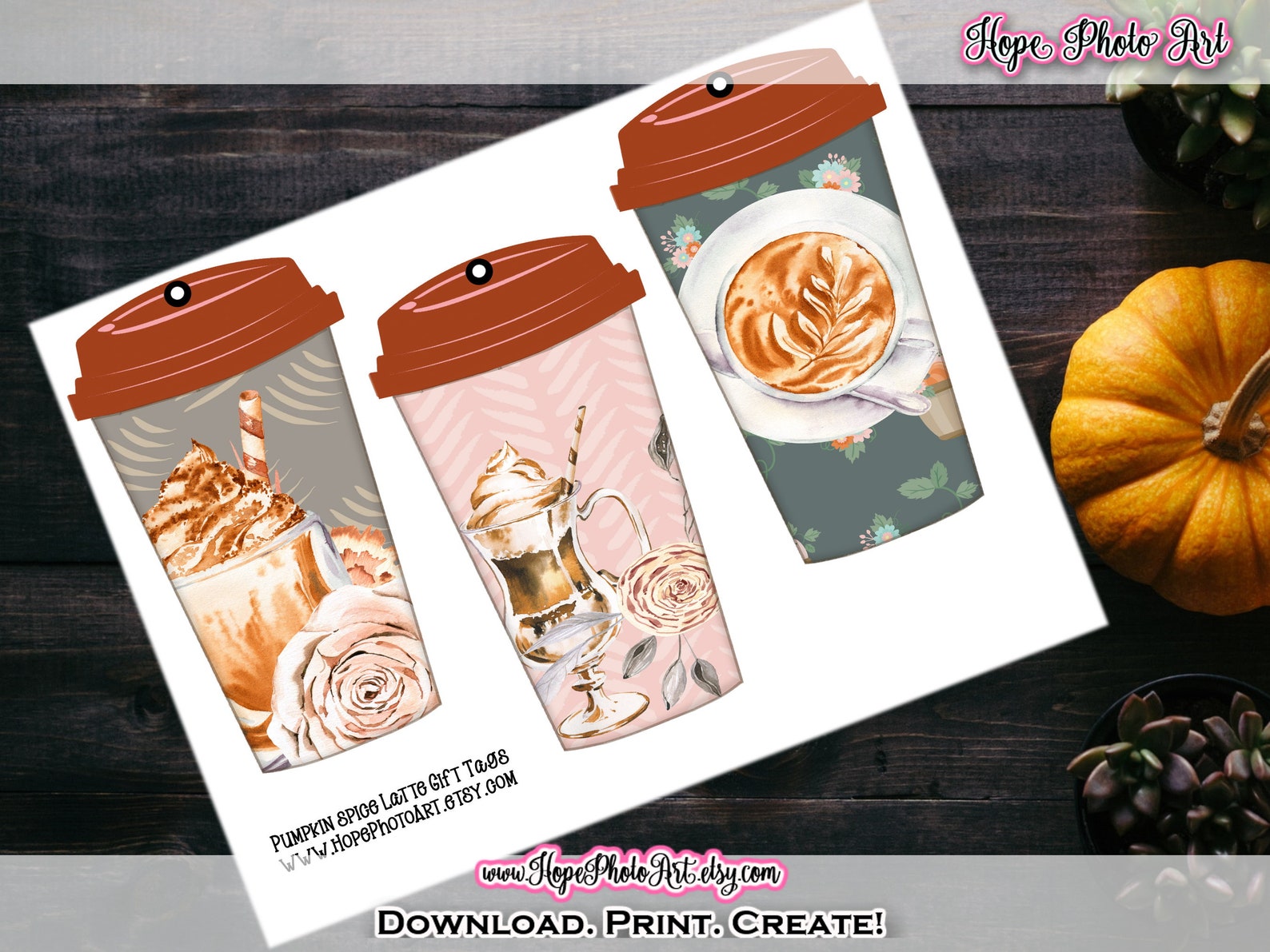 Pastel Autumn Tags, Pumpkin Spice Latte, Coffee Shop, Gift Tags, Junk ...
