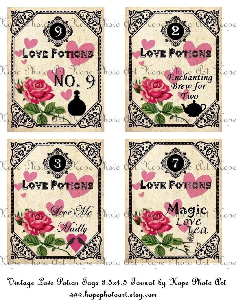 Printable Valentine Cards, Love Potion Labels, Apothecary, Love Spells ...