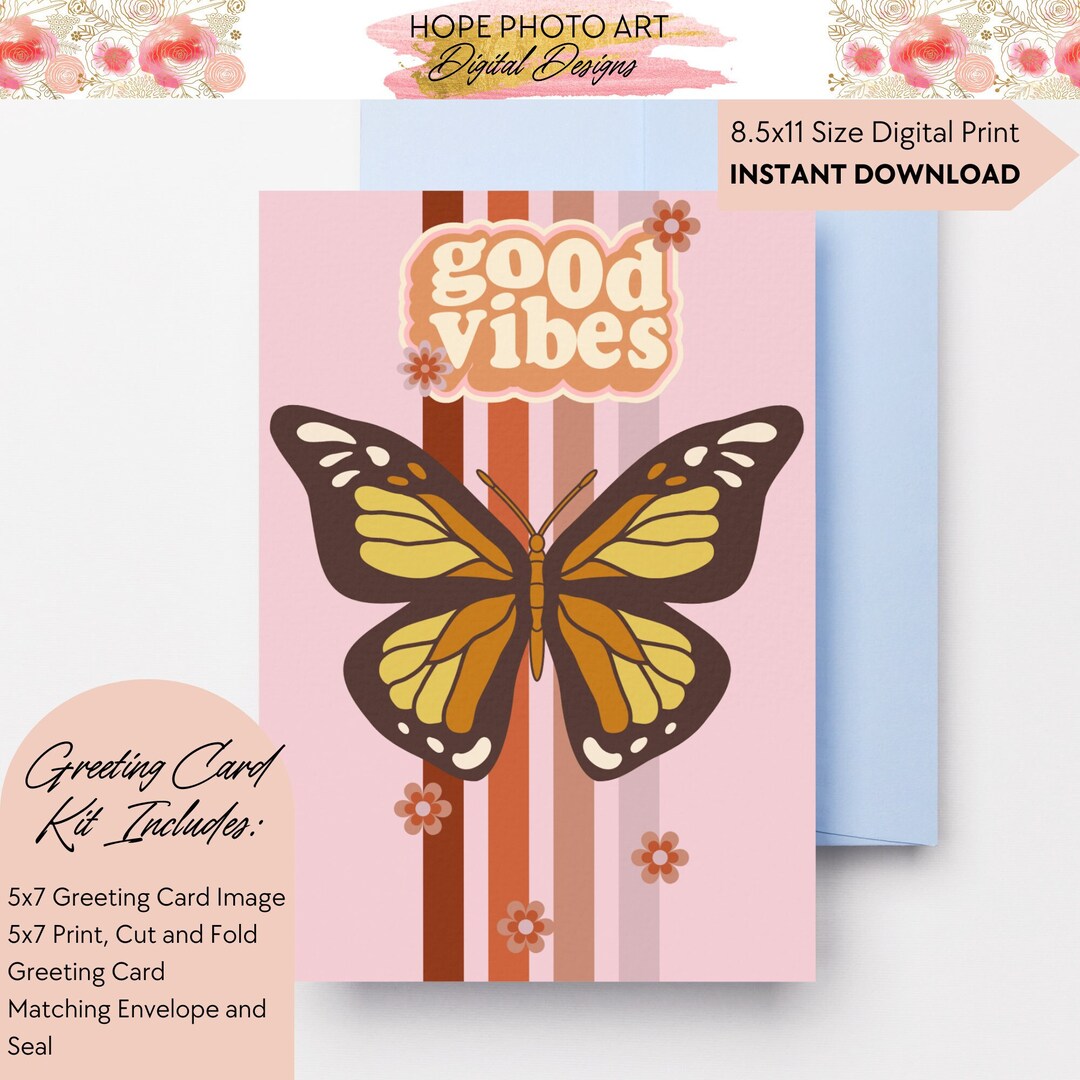 Retro Butterfly Good Vibes Greeting Card, LGBTQ Ally (digital Download ...