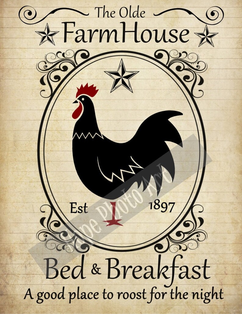 Printable Farmhouse Bed and Breakfast Rooster Sign Vintage - Etsy