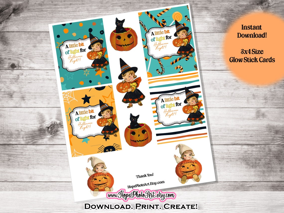 Printable Halloween Glow Stick Cards Party Favor Trick or - Etsy