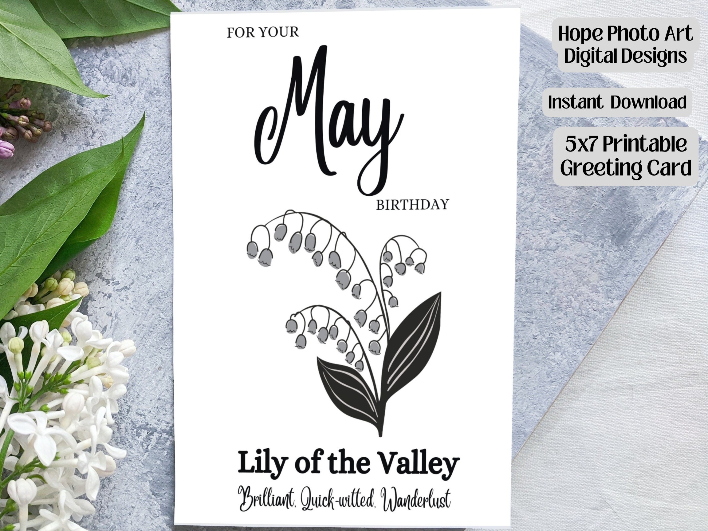Printable May Birth Flower 5x7 Card Birthday Flower Card - Etsy