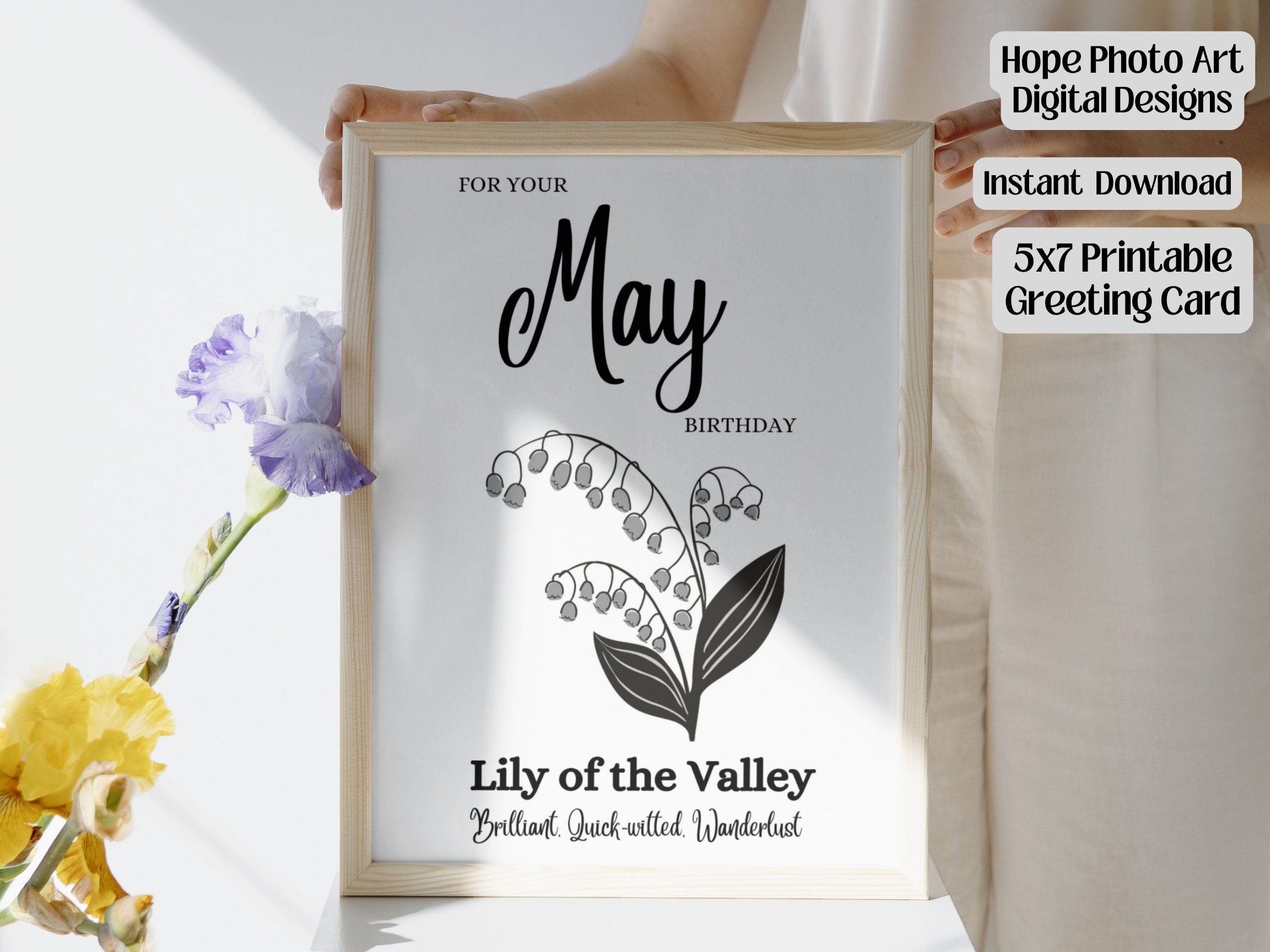 Printable May Birth Flower 5x7 Card Birthday Flower Card - Etsy