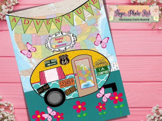 Printable Camper RV Adventure Happy Camper Trailer Digital - Etsy